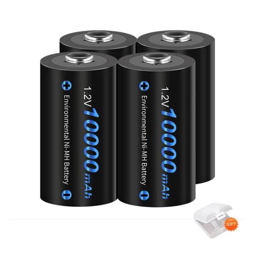 4 Pack D Cell Rechargeable Batteries 10000mAh 1.2V Ni-Mh D Size ...