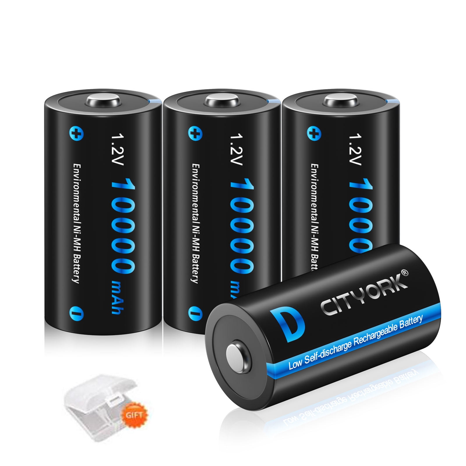 4 Pack D Cell Rechargeable Batteries 10000mAh 1.2V Ni-Mh D Size ...