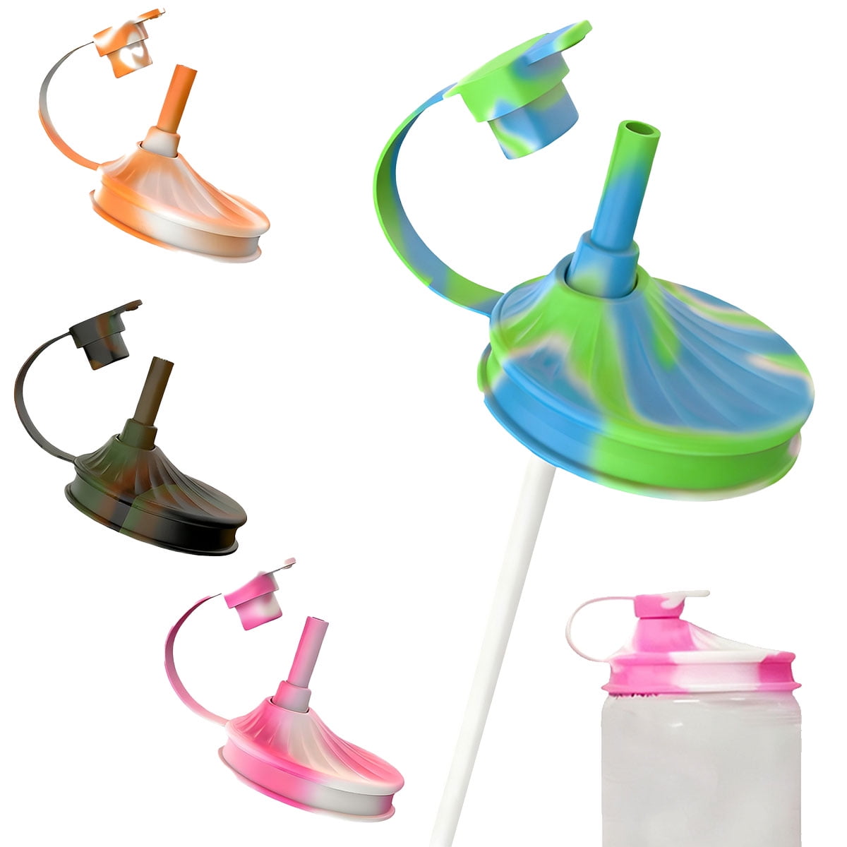 4 Pack DIPESI Reusable Can Lids with Straw, Leak-Proof Beverage Covers ...
