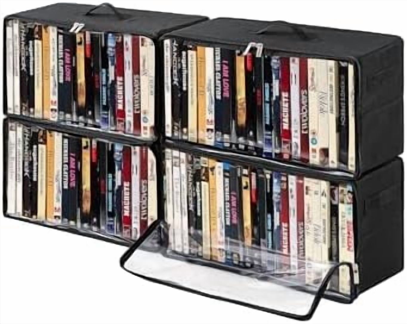 4-Pack DVD Storage Box, Stackable DVD Case Holder Organizer with Front ...