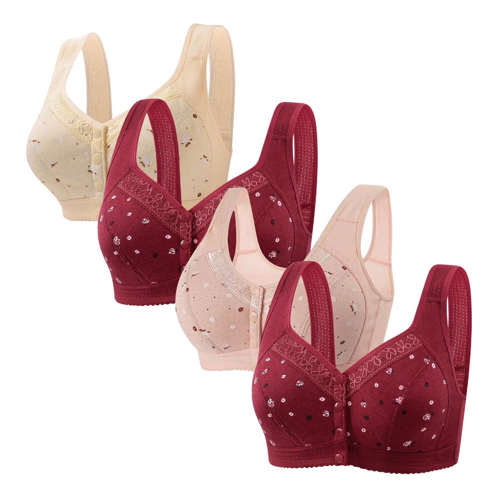 4 Pack Daisy Bra for Women Convenient Front Close Button Bras Older ...