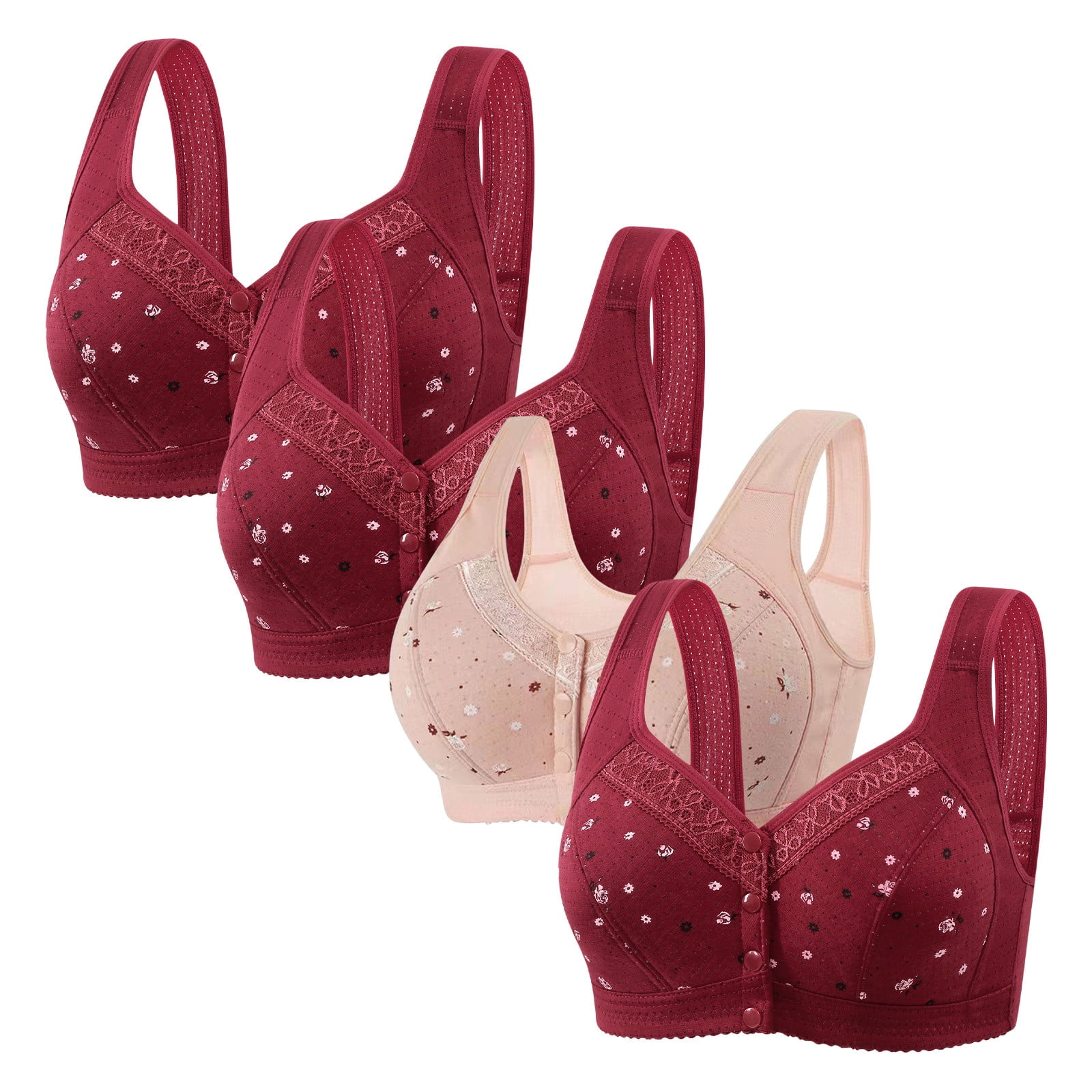4 Pack Daisy Bra for Women Convenient Front Close Button Bras Older ...