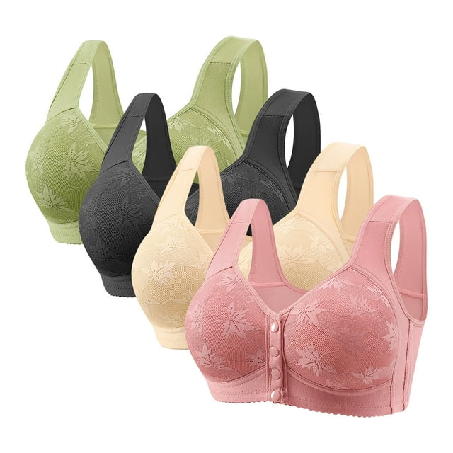 4 Pack Daisy Bras for Older Women, Seniors Wireless Front Closure Push ...