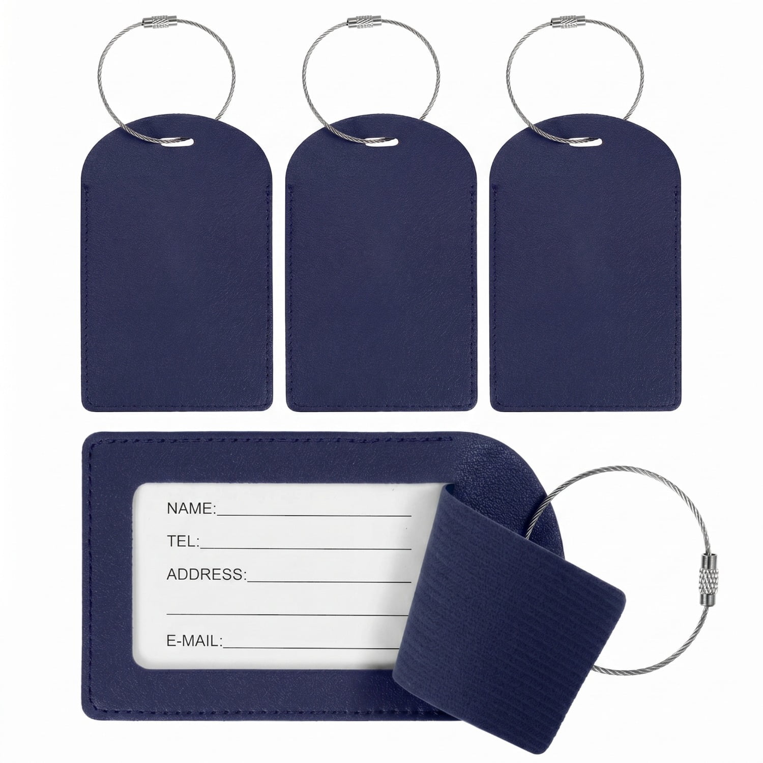 4 Pack Dark Blue PU Leather Luggage Tags with Privacy Cover, Suitcase ...