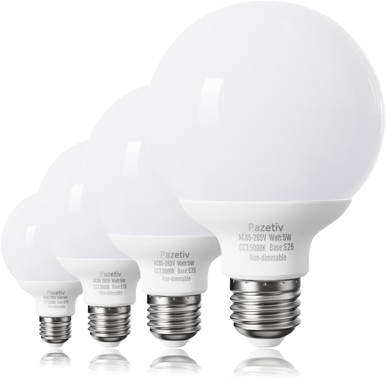 4 Pack Daylight LED Globe Light Bulbs for Bathroom, 120V 60 watt ...