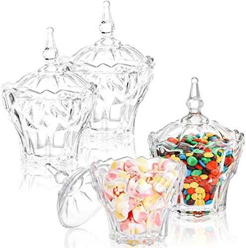 4 Pack Decorative Candy Jars, Glass Candy Dish with Lid, Crystal ...