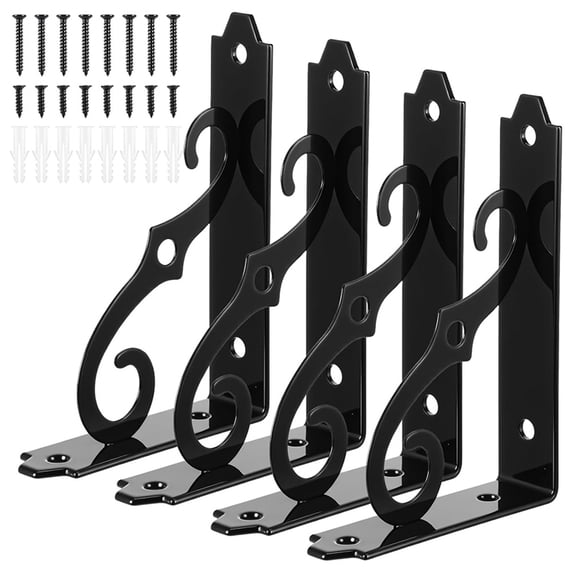 4 Pack Decorative Shelf Brackets,5 Inch Black Shelf Brackets with ...
