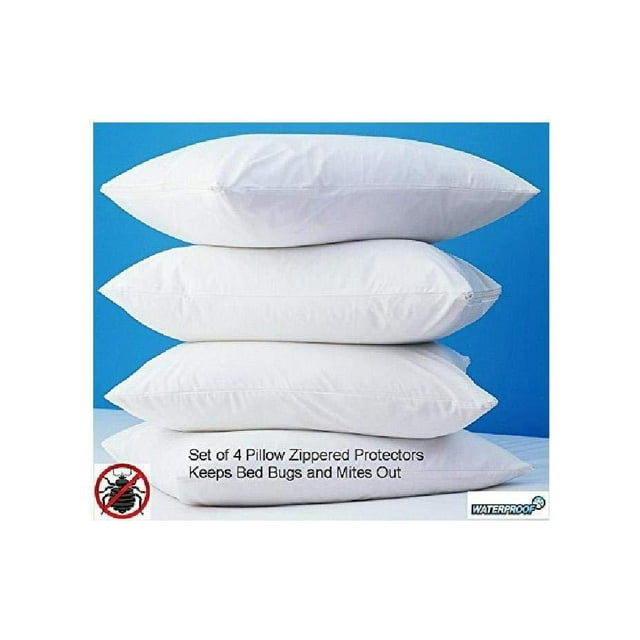 "4 Pack Deluxe Zippered Vinyl Pillow Covers - Waterproof, Dust Mite ...