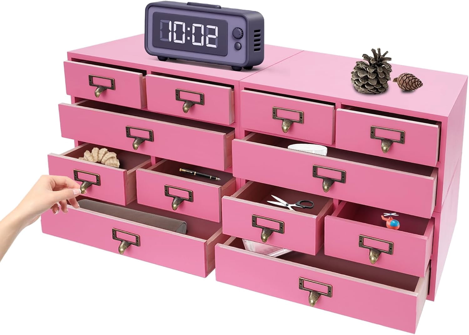 4-Pack Desk Drawer Organizer, Wooden Vintage Desktop Apothecary Cabinet ...