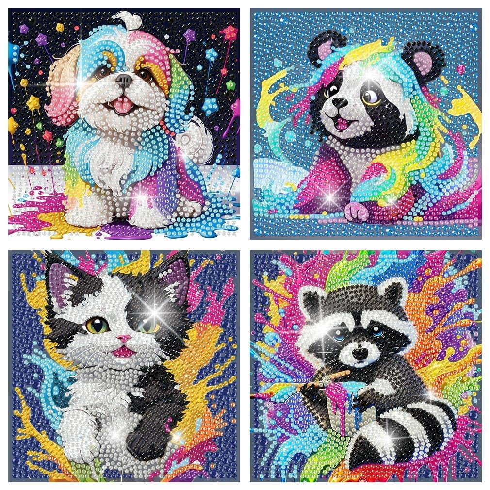 4 Pack Diamond Art Kits for Kids, Cartoon Animals Diamond Painting Kits ...