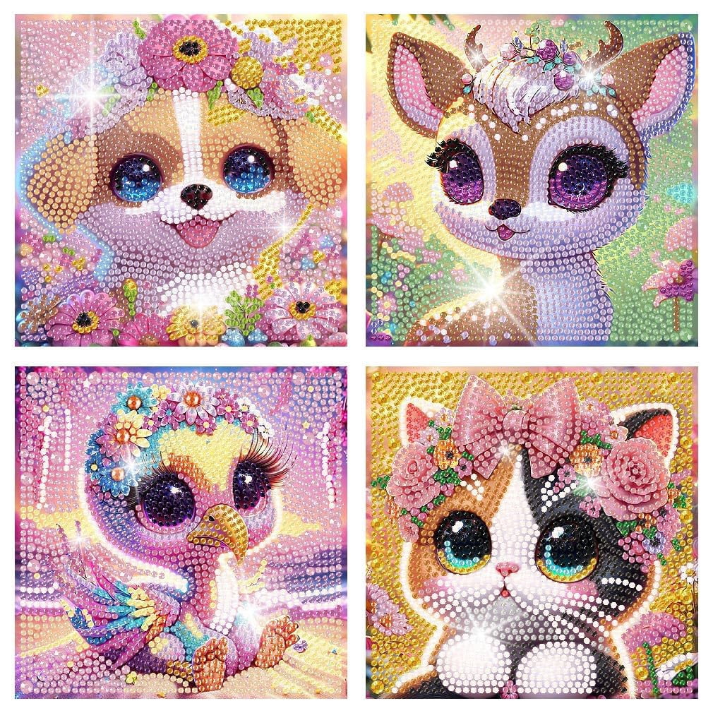 4 Pack Diamond Art Kits for Kids, Cartoon Animals Diamond Painting Kits ...