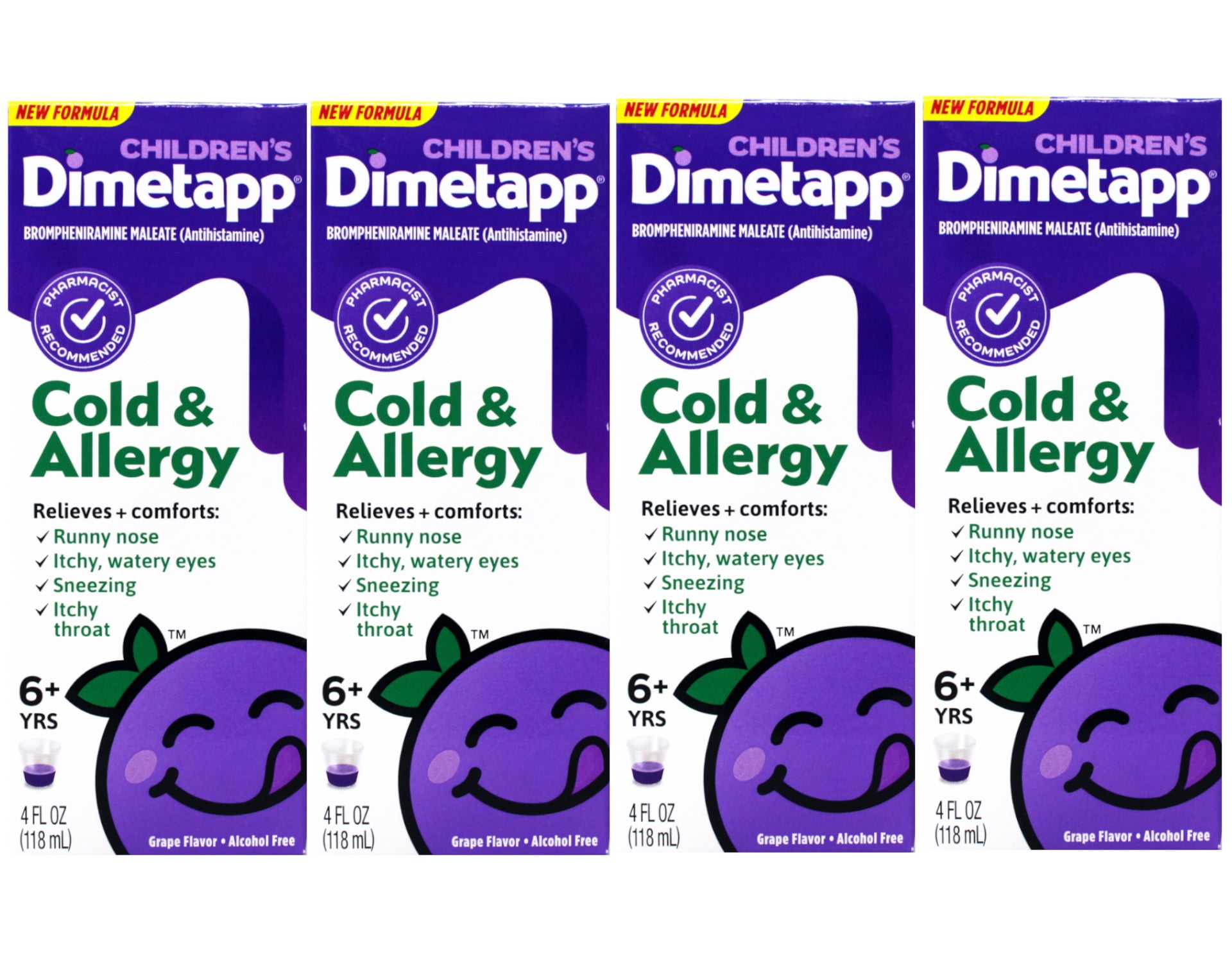 4 Pack Dimetapp Children's Cold & Allergy Cold Grape Flavor 4 Oz Each ...