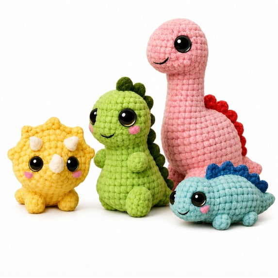 4 Pack Dinosaur Crochet Kit for Beginners, Amigurumi Dinosaur Crochet ...