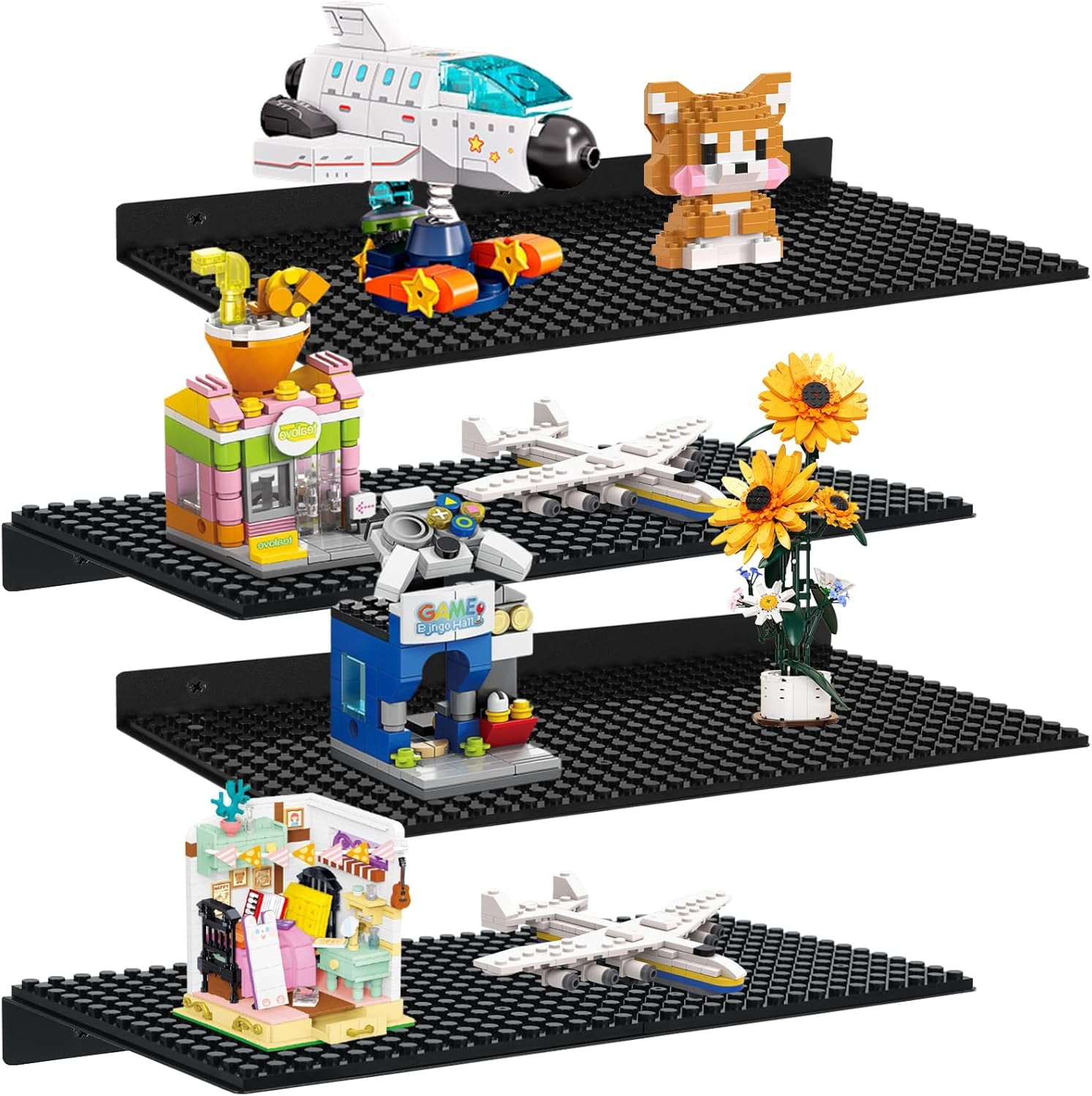 4 Pack Display Shelves for Building Bricks, Display Case Compatible ...