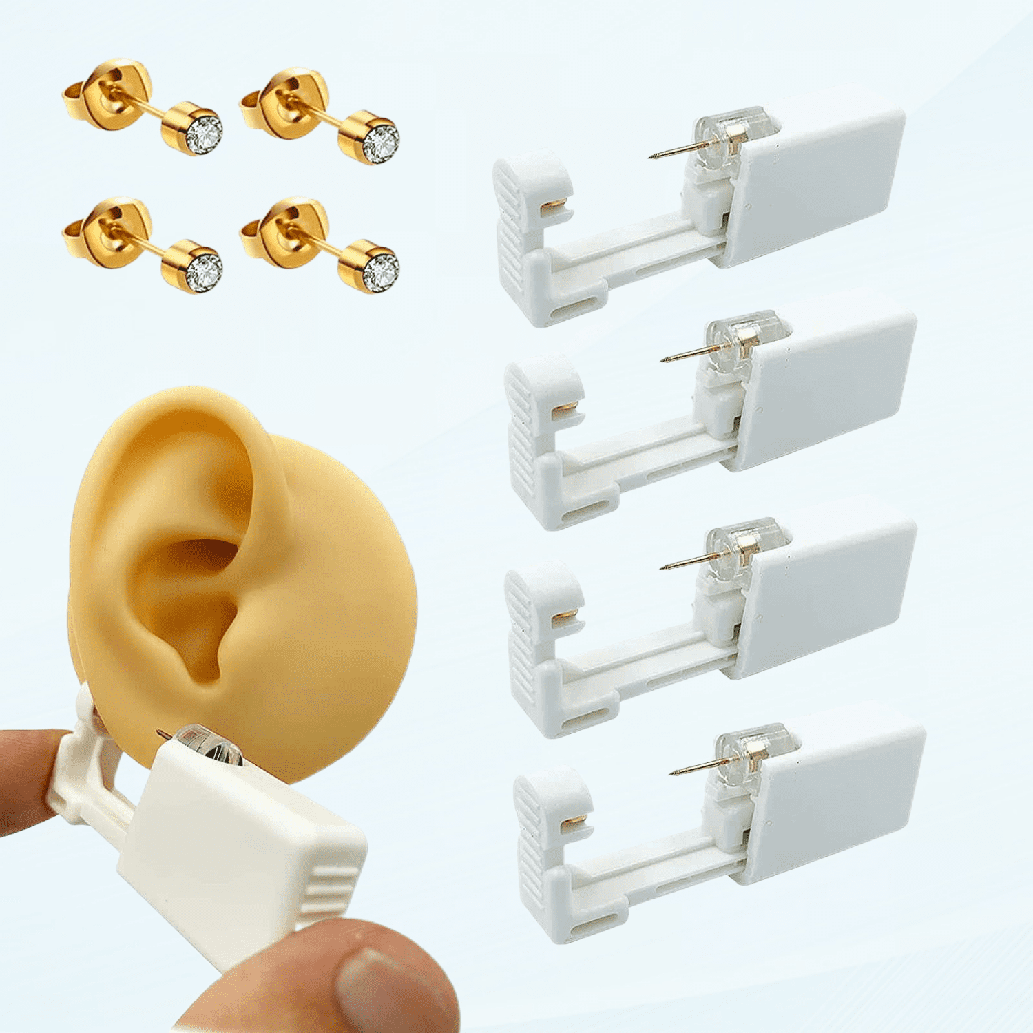 4 Pack Disposable Sterile Ear Piercing kit, self piercing earrings Gun ...