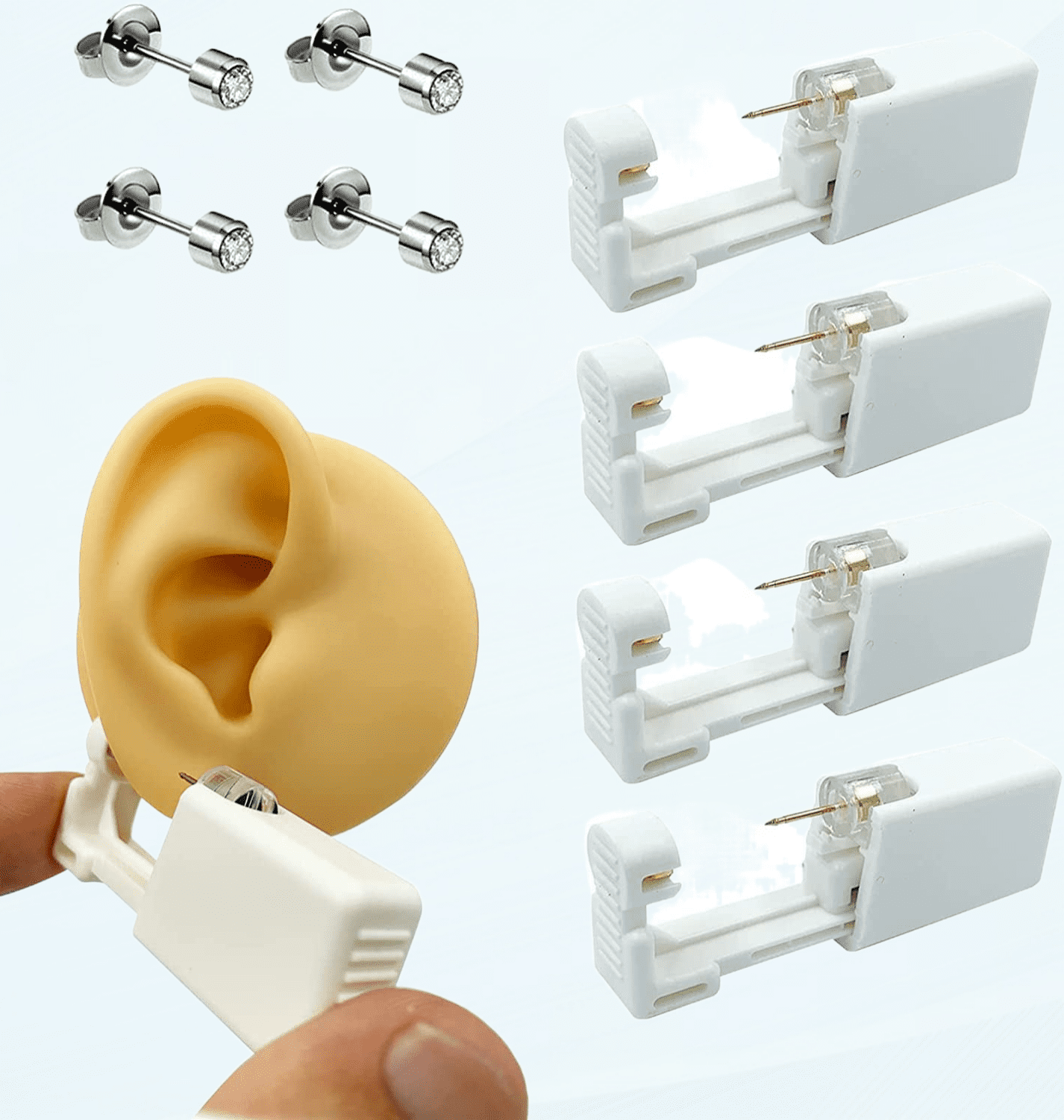 4 Pack Disposable Sterile Ear Piercing kit, self piercing earrings Gun ...