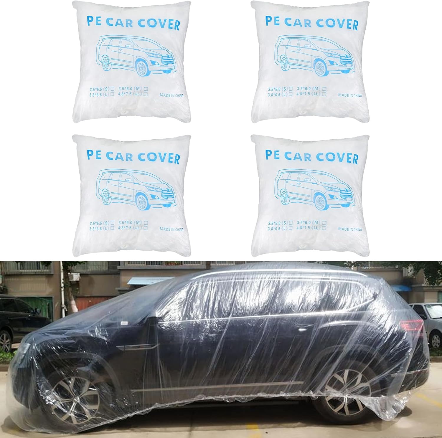 4 Pack Disposable s, Clear Plastic Universal Vehicle Cover Rain Dust ...