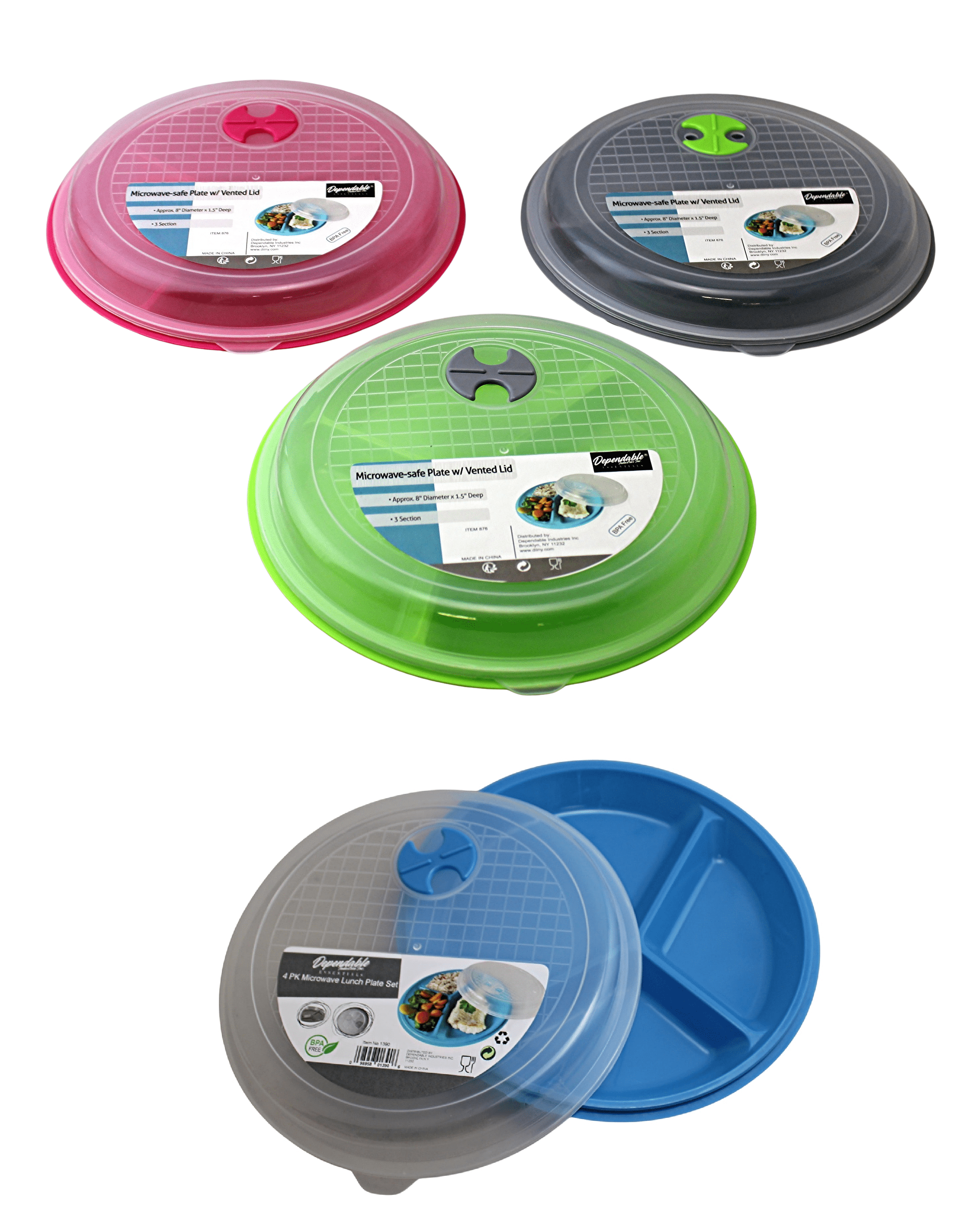 4-Pack Divided Microwave Plates with Vented Lids, BPA-Free Meal Prep ...