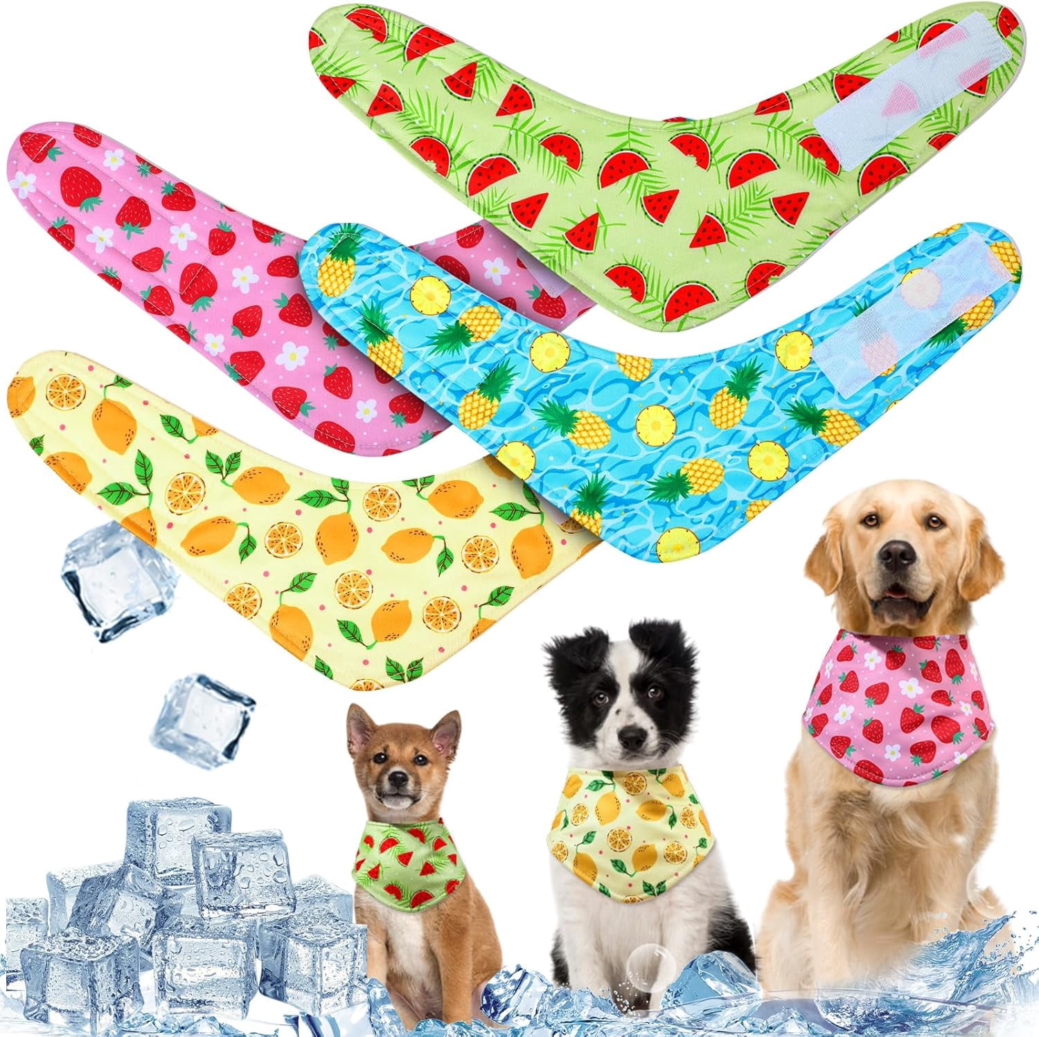 4 Pack Dog Ice Bandanas Summer Instant Cooling Bandanas for Dog Neck ...
