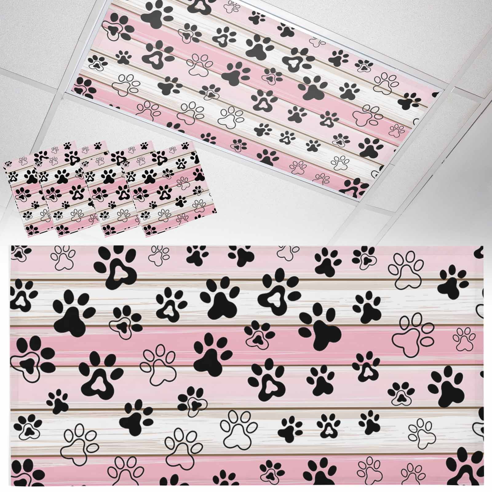 4 Pack Dog Paw Fluorescent Light Covers for Ceiling Lights Pink Wood ...