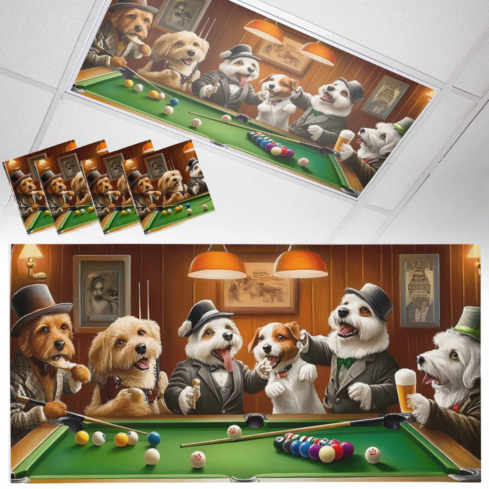 4 Pack Dog Playing Billiards Fluorescent Light Covers for Ceiling ...