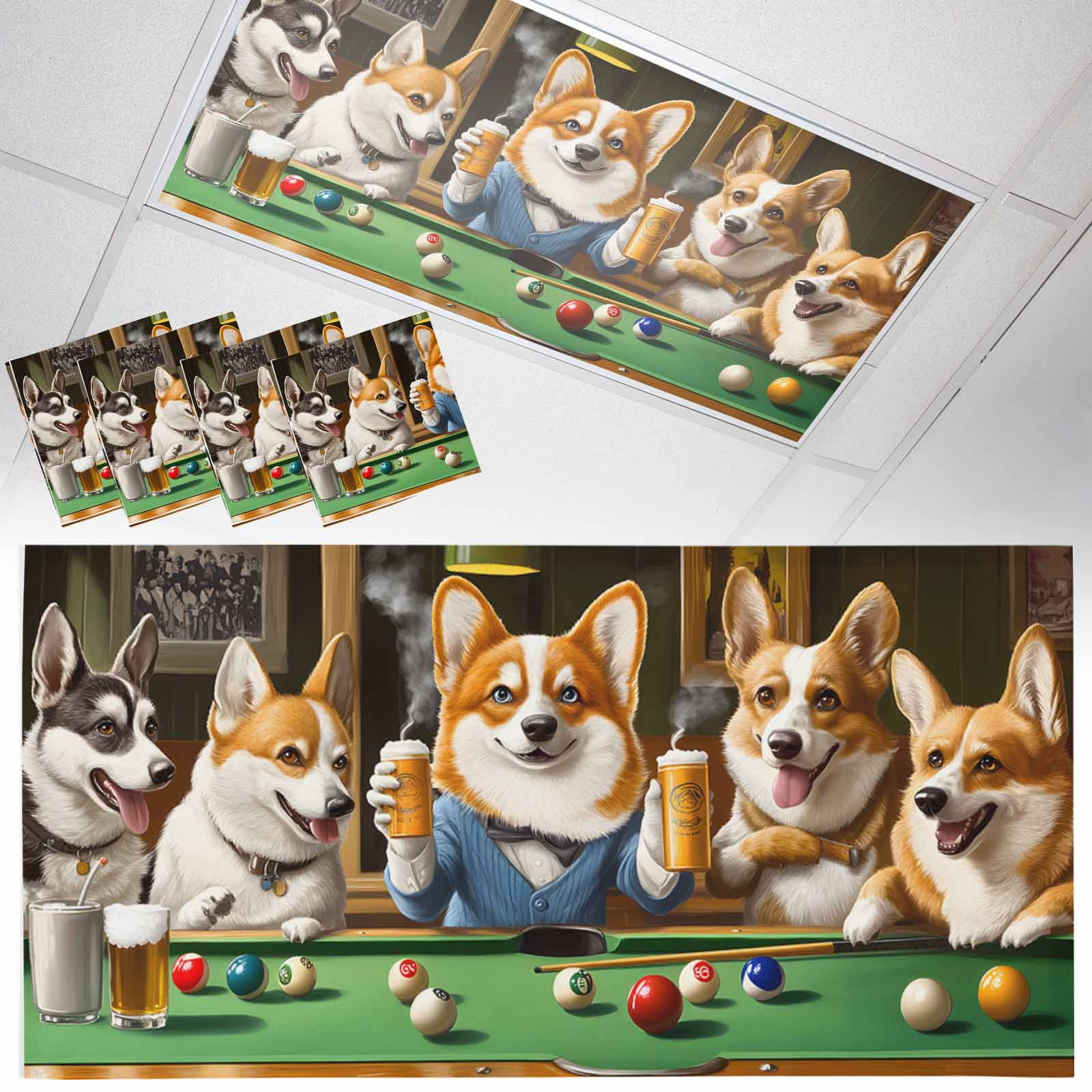 4 Pack Dog Playing Billiards Fluorescent Light Covers for Ceiling ...