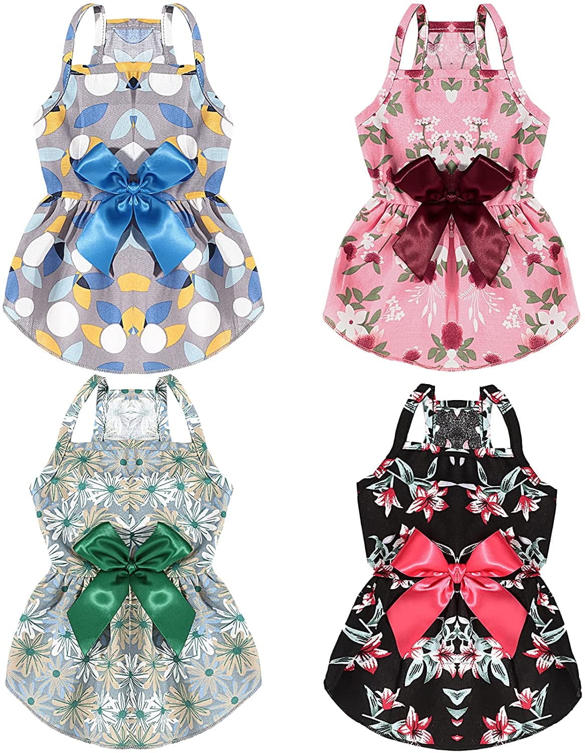 4 Pack Dog Summer Dress Small Dog Girl Dresses Pet Puppy Princess ...