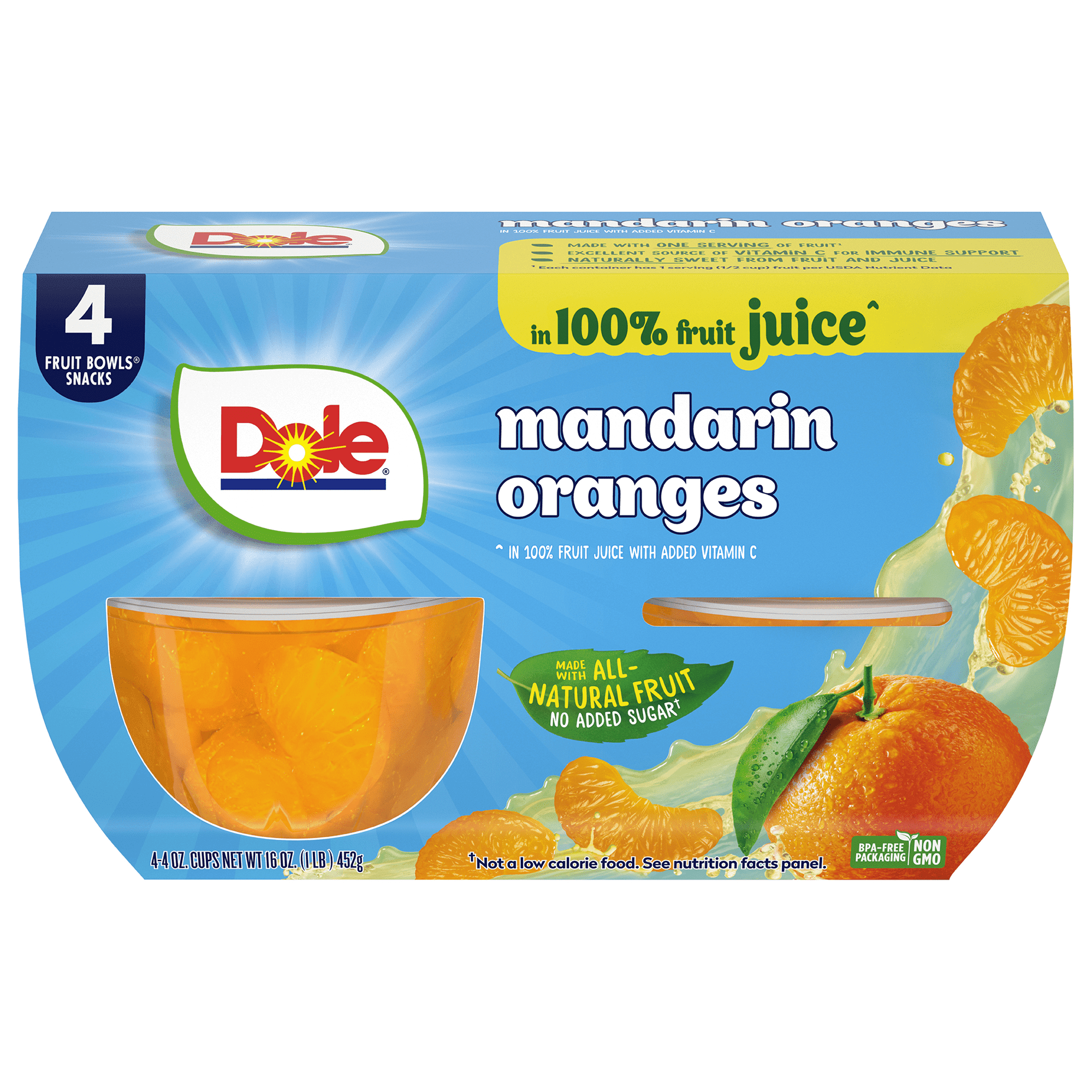 (4 Pack) Dole Mandarin Oranges Fruit Cups in 100% Juice, 4 oz - Walmart.com