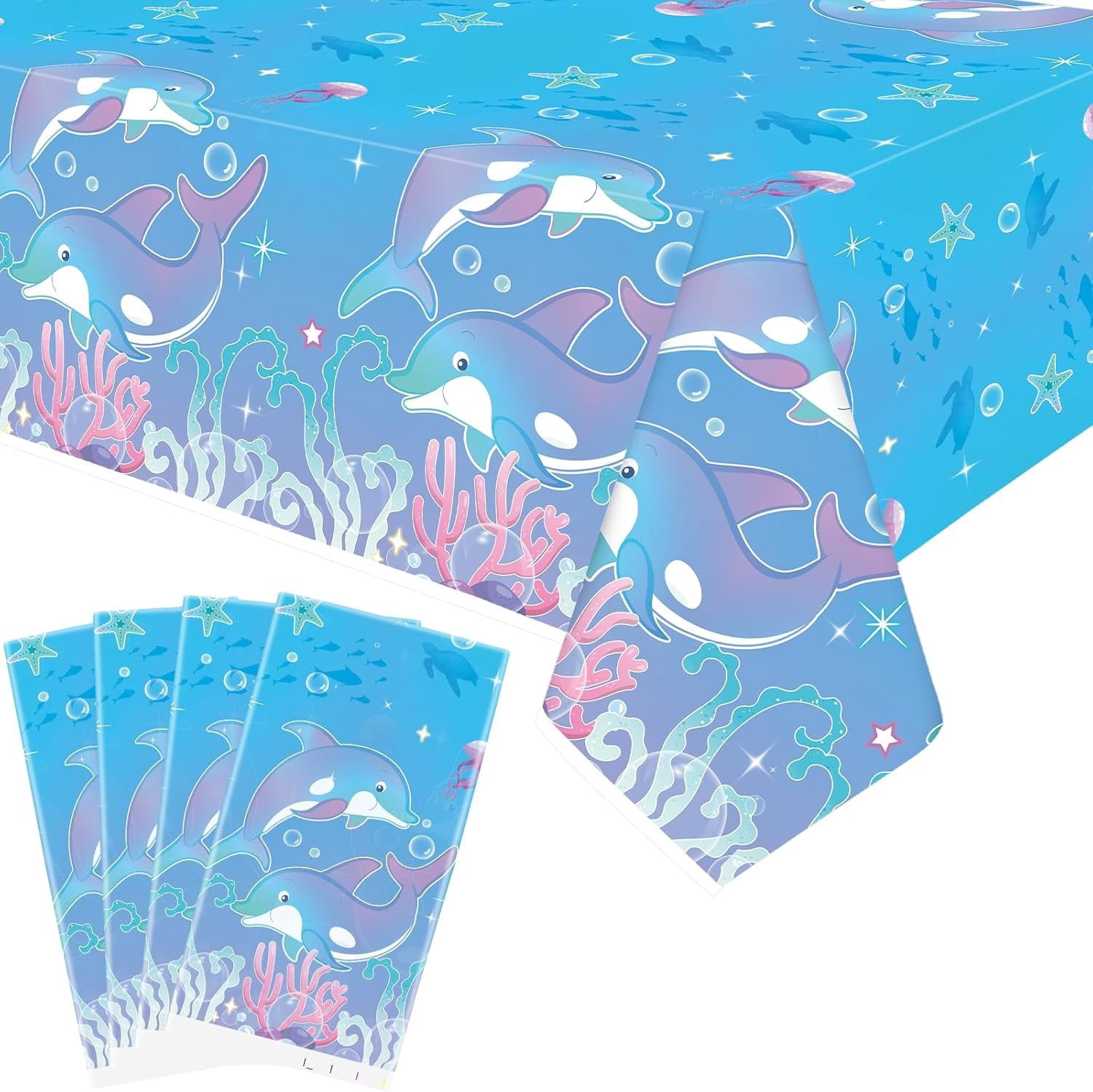 4 Pack Dolphin Party Themed Party Tablecloth, Dolphin Birthday Party ...