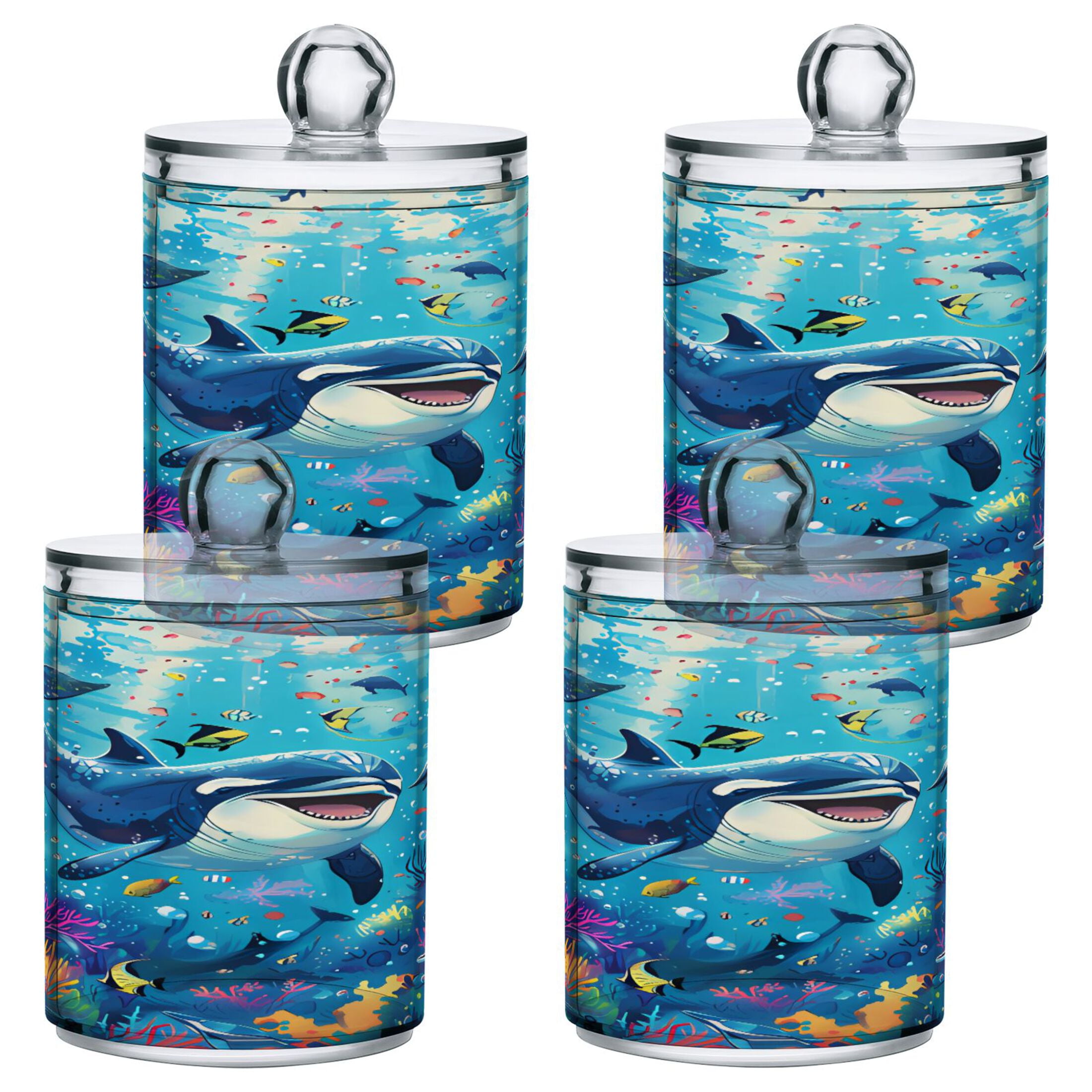 4 Pack Dolphin and Fish Qtip Holder Dispenser Clear Plastic Storage ...