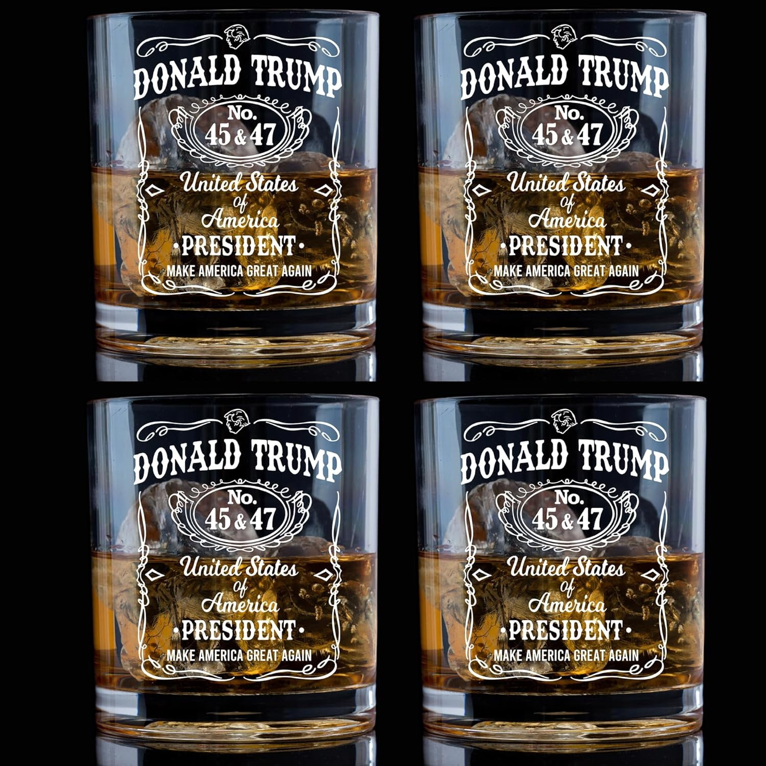 (4-Pack) Donald Trump Whiskey Glass 45 47-11oz Trump Whiskey Glassware ...