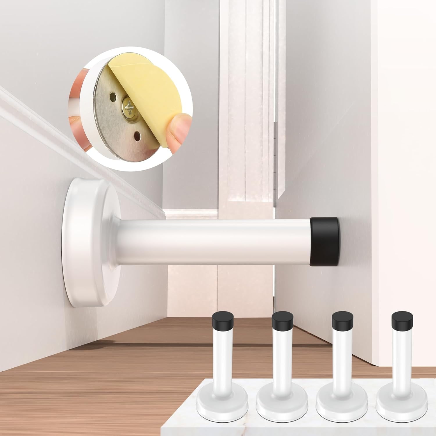 4 Pack Door Stops, 304 Stainless Steel Door Stoppers, Easy Installation ...