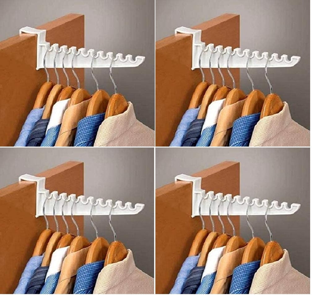 4 Pack Over the Door Valet Hook Space Saver - Holds 10 Hangers Each ...