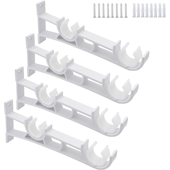 4 Pack Double Curtain Rod Bracket, White Curtain Rod Brackets for Wall ...