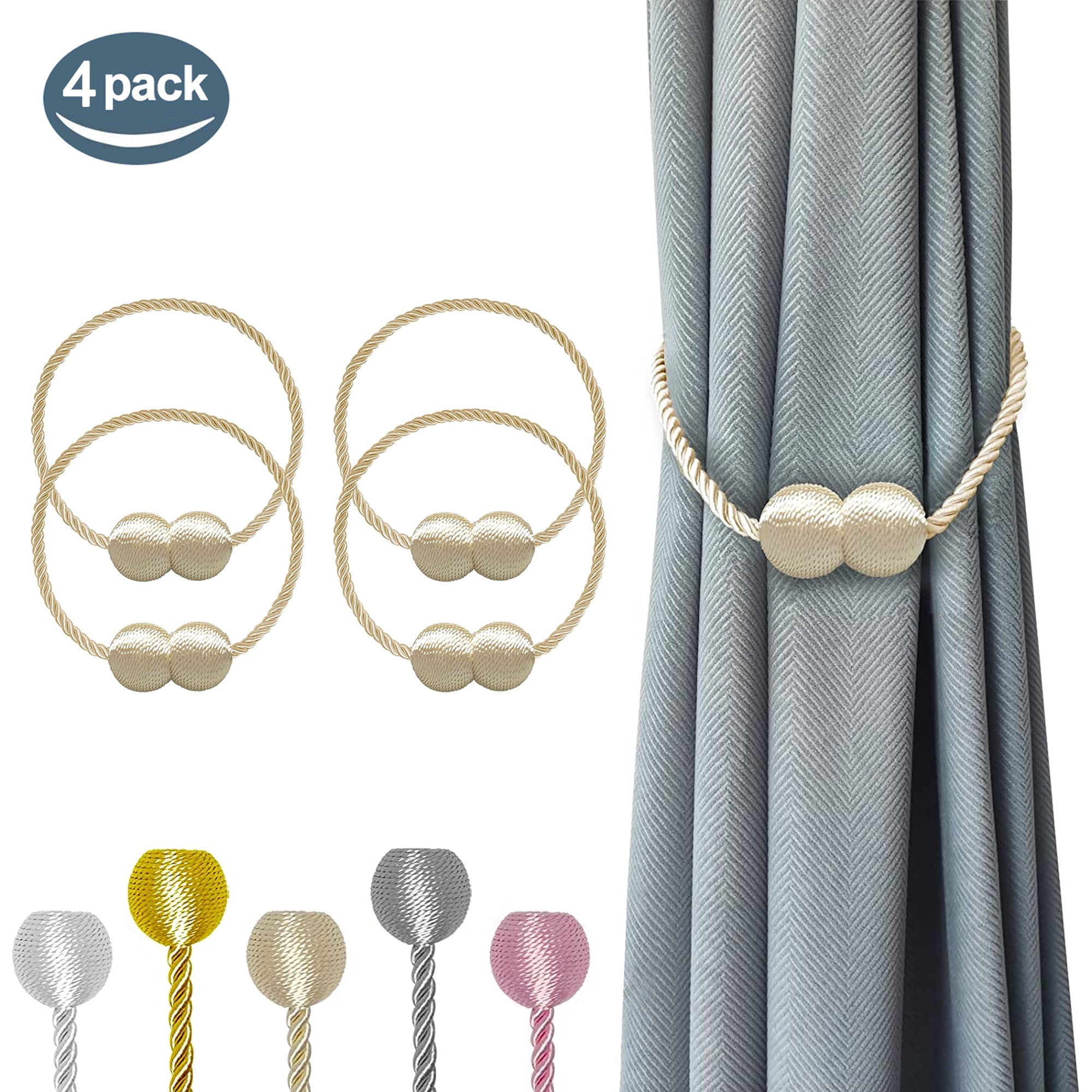 4 Pack Drape Tiebacks Rope-European Strong Magnetic Holdbacks Curtain ...