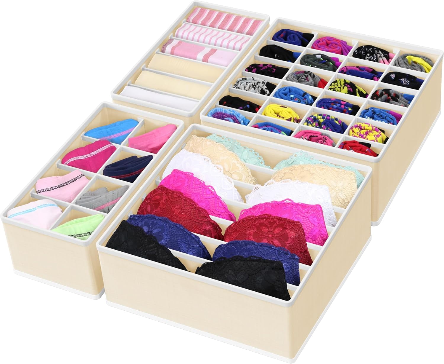 4-Pack Drawer Organizer Set - Closet Dividers for Underwear, Socks ...