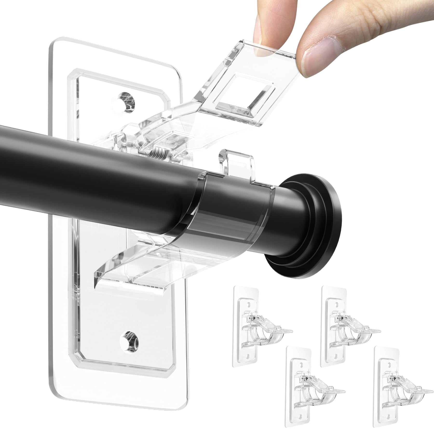 4 Pack No Drill Curtain Rod Brackets, Heavy Duty Self Adhesive Hooks ...