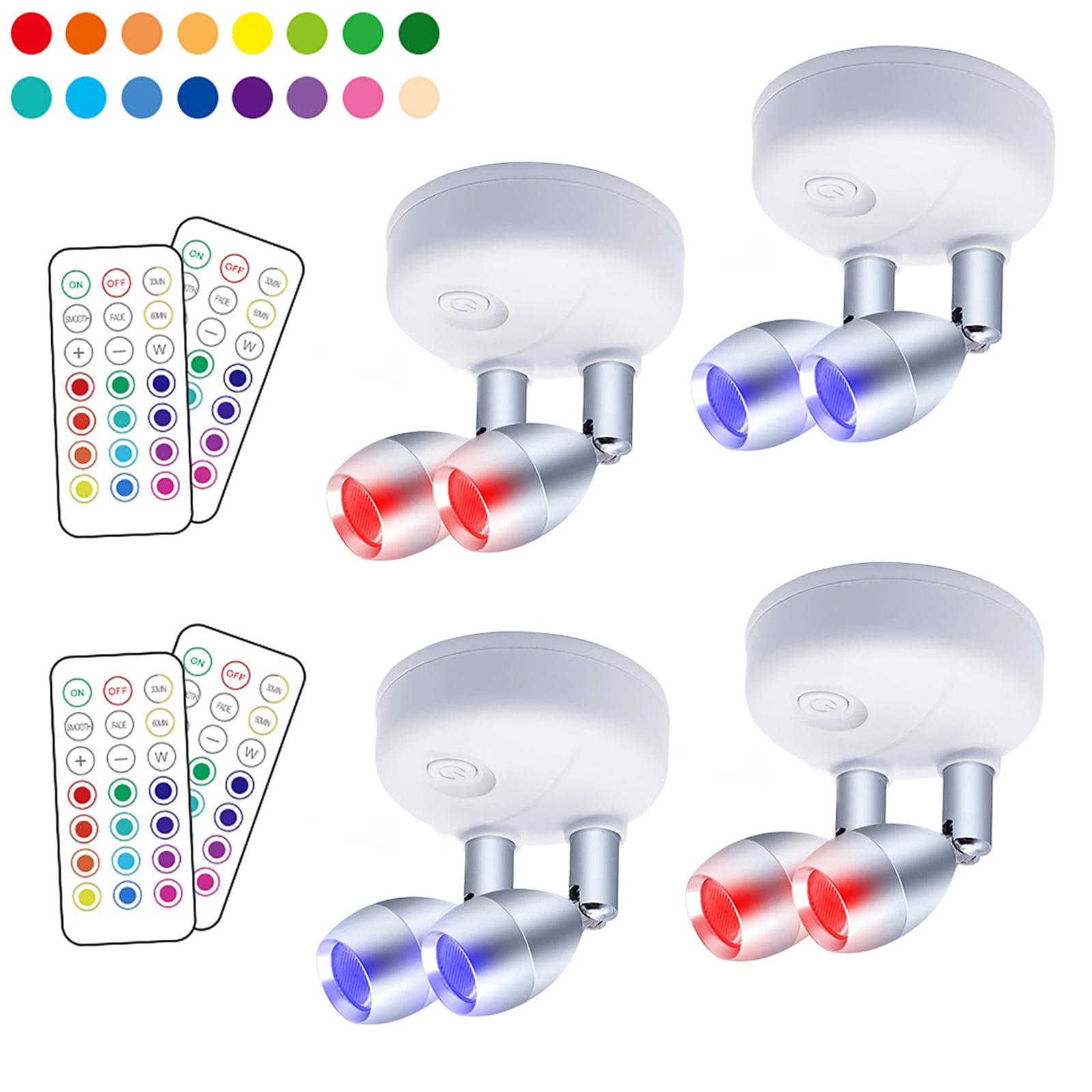 4 Pack Dual Head RGB Wireless LED Spotlight with Remote, 13 Color ...