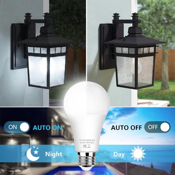 4-Pack Dusk to Dawn LED Light Bulbs, A19 11W(100Watt Equivalent), E26 ...
