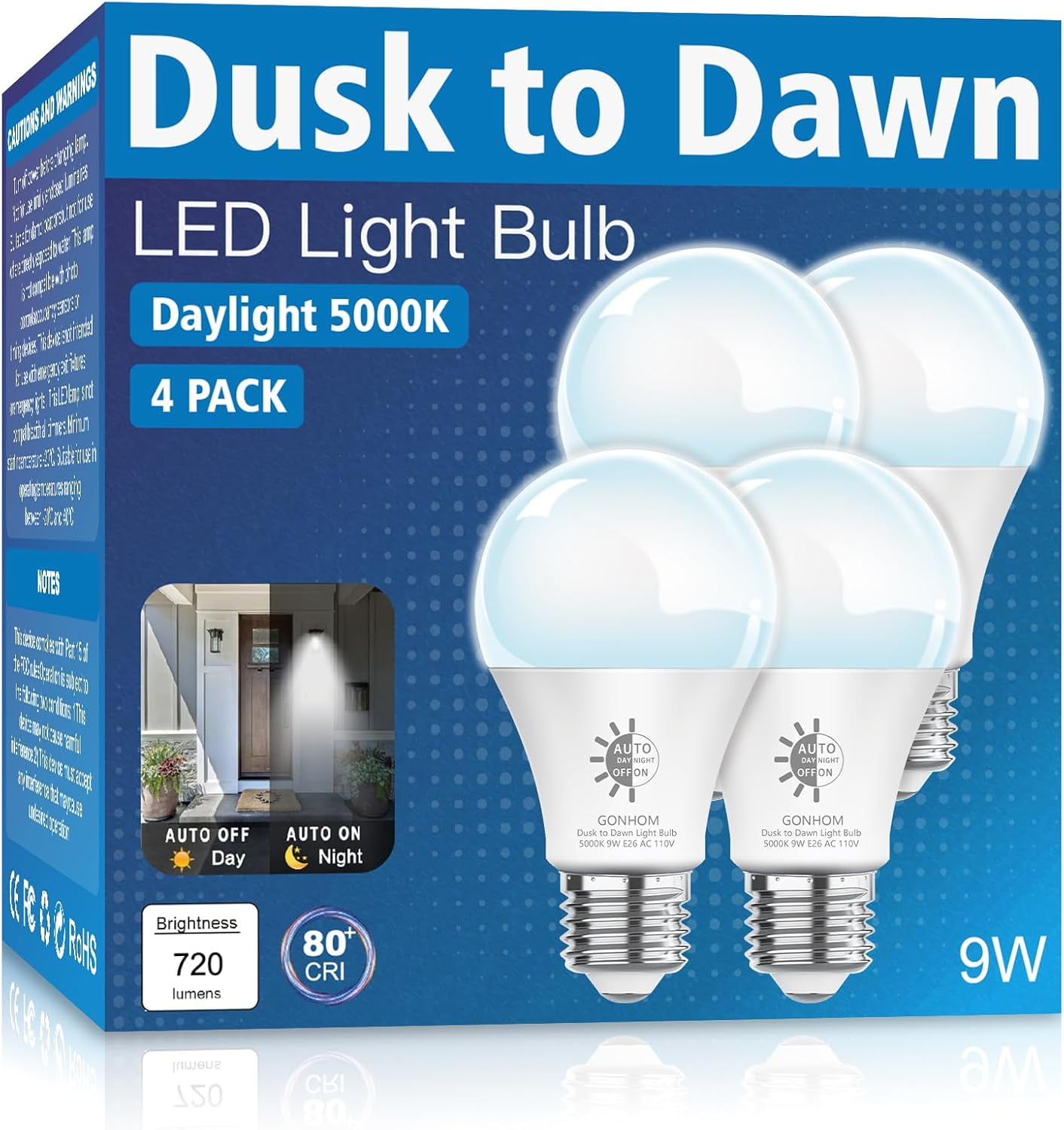 4 Pack Dusk to Dawn LED Outdoor Light Bulb, 5000K-Daylight Dusk to Dawn ...