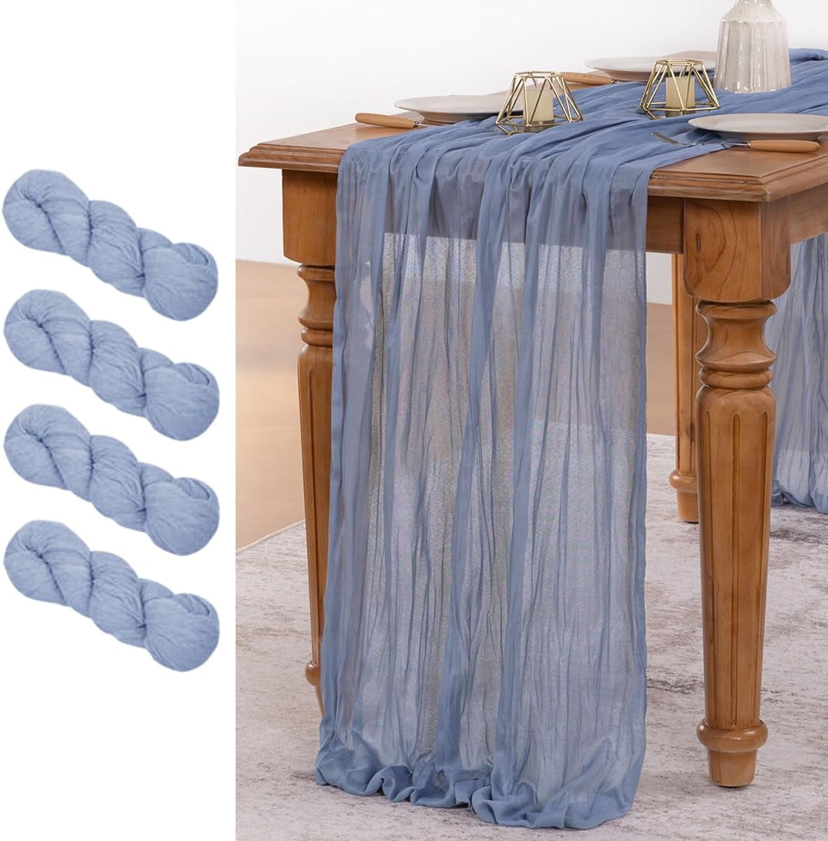 4 Pack Dusty Blue Table Runner Cheesecloth Gender Reveal Boho Gauze ...