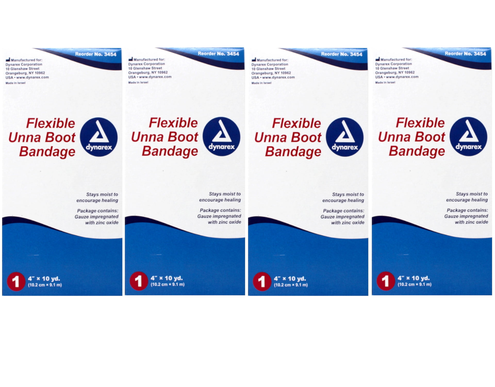 4 Pack- Dynarex Unna Boot Flexible Non-Sterile Bandage 4 Inches x 10 ...