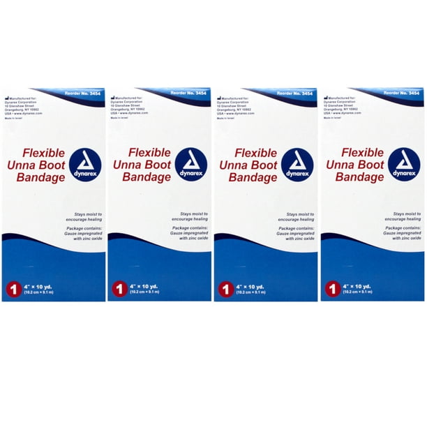 4 Pack - Dynarex Unna Boot Flexible Non-Sterile Bandage 4 inches x 10 ...