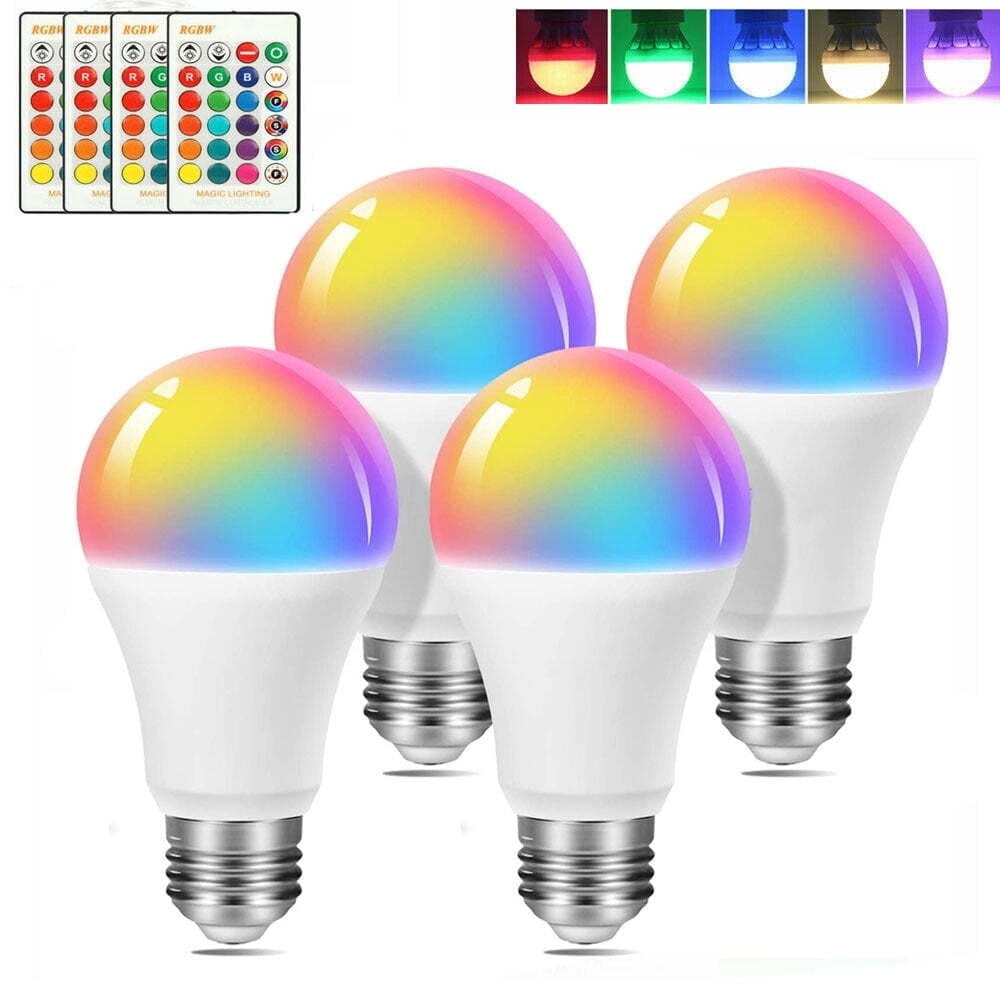 4 Pack E27 RGB LED Bulbs Light 16 Color Change Lighting Decor Light ...