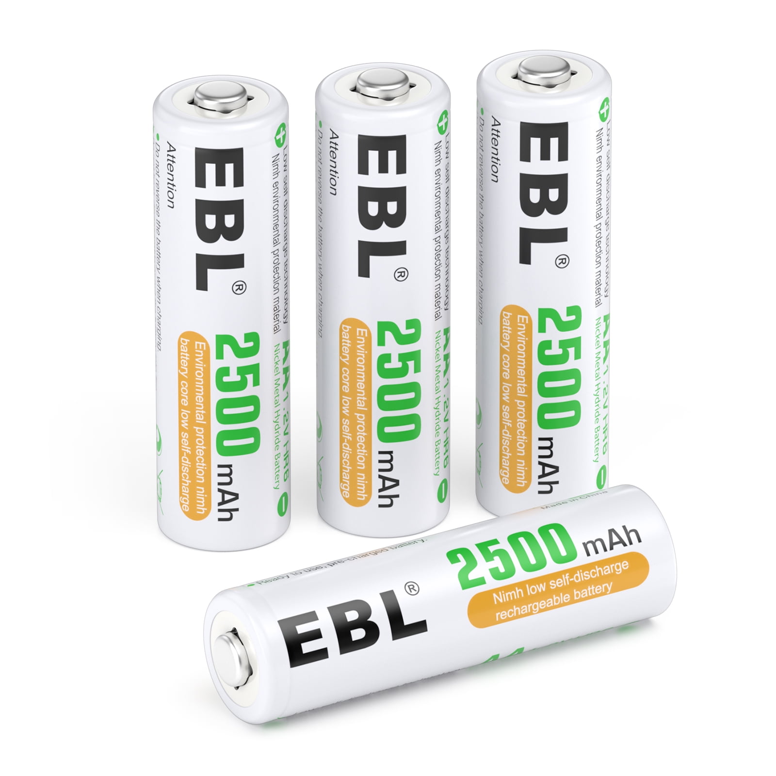 4 Pack EBL AA Rechargeable Batteries NiMH 1.2V 2500mAh High Performance ...