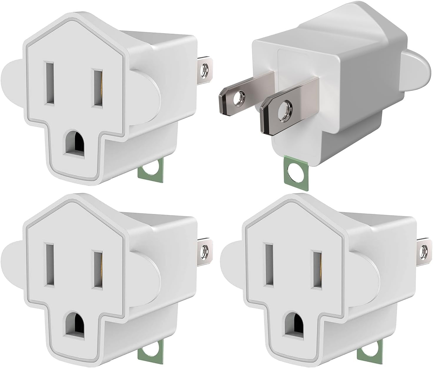 4 Pack ETL Listed Grounding Outlet Adapter, 3-2 Prong Adapter Converter ...