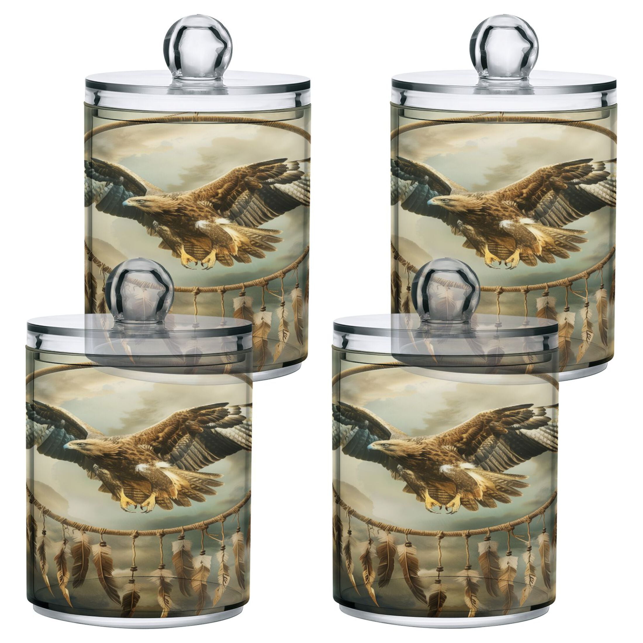 4 Pack Eagle Clouds Feather Qtip Holder Dispenser Clear Plastic Storage ...