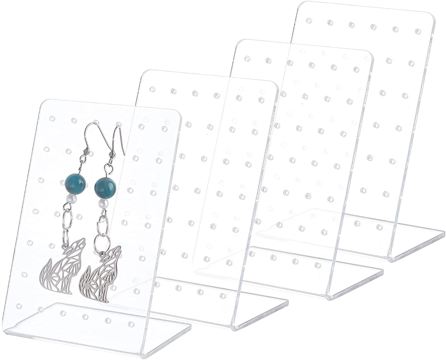 4 Pack Earring Holder, 42 Holes Small Ear Studs Display Stand L-Shape ...