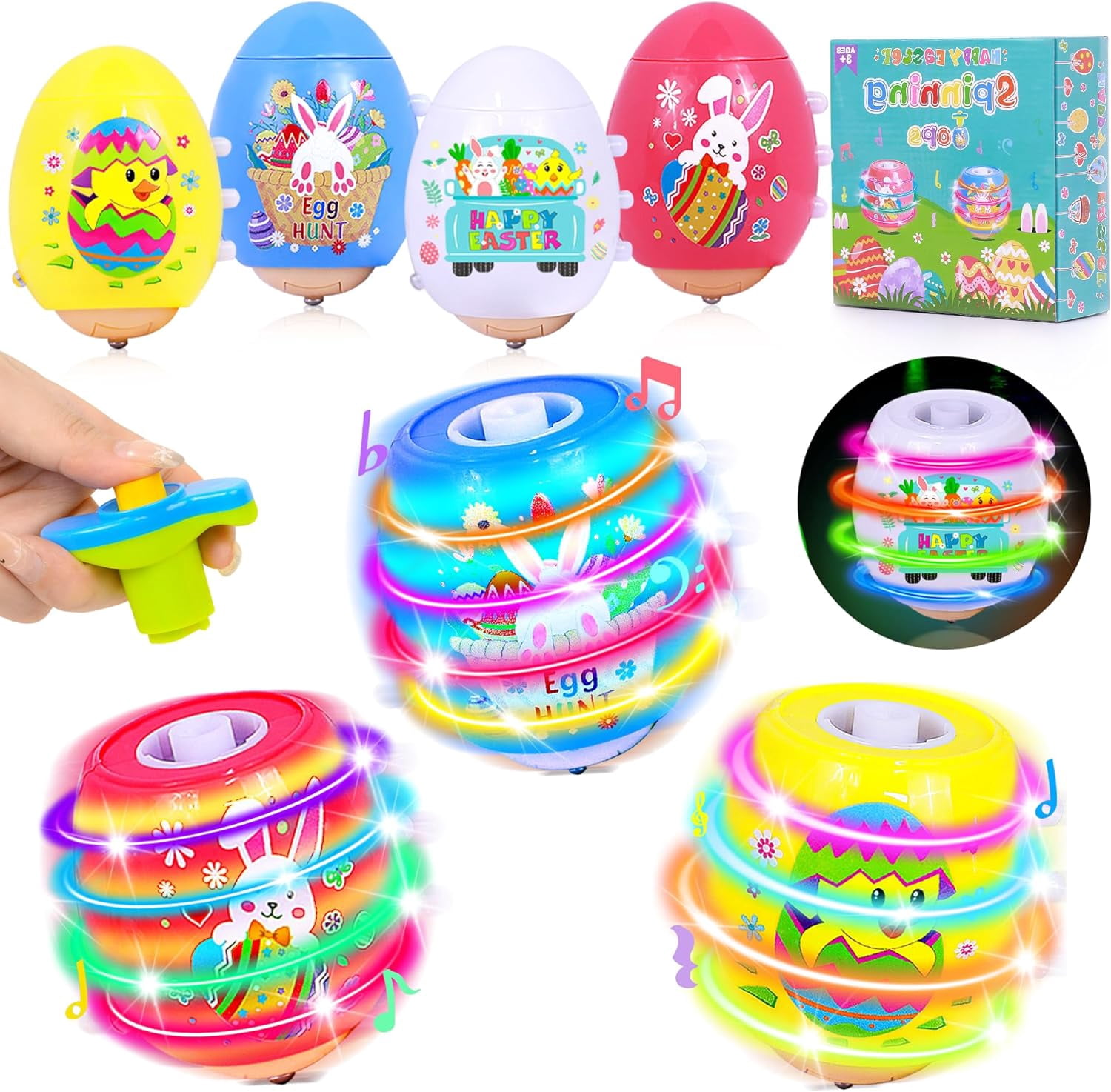 4 Pack Easter Basket Stuffers Light Up Spinning Singing Tops with Flash ...