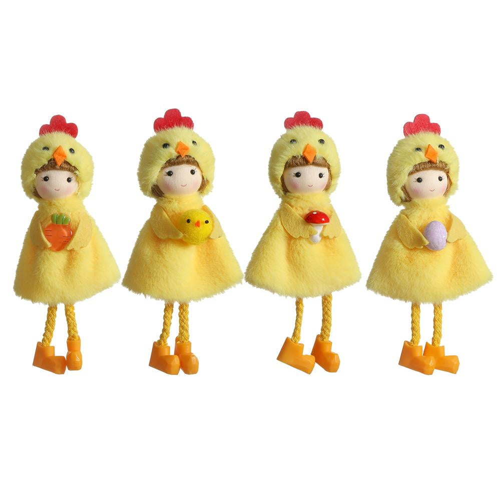 4 Pack Easter Chick Ornaments, Handmade Yellow Fabric Chicks with Hats ...